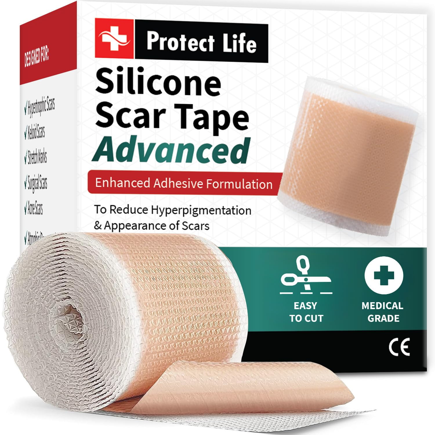 Medical Grade Silicone Scar AKF18 Tape Advanced Adhesive (1.6" x 118 ...