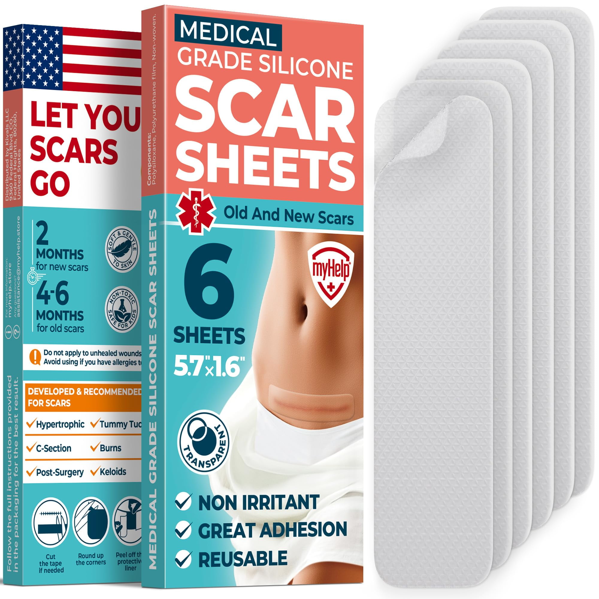 Medical Grade Silicone Scar DHF10 Sheets - Transparent - 6pk (5.7”x1.6 ...