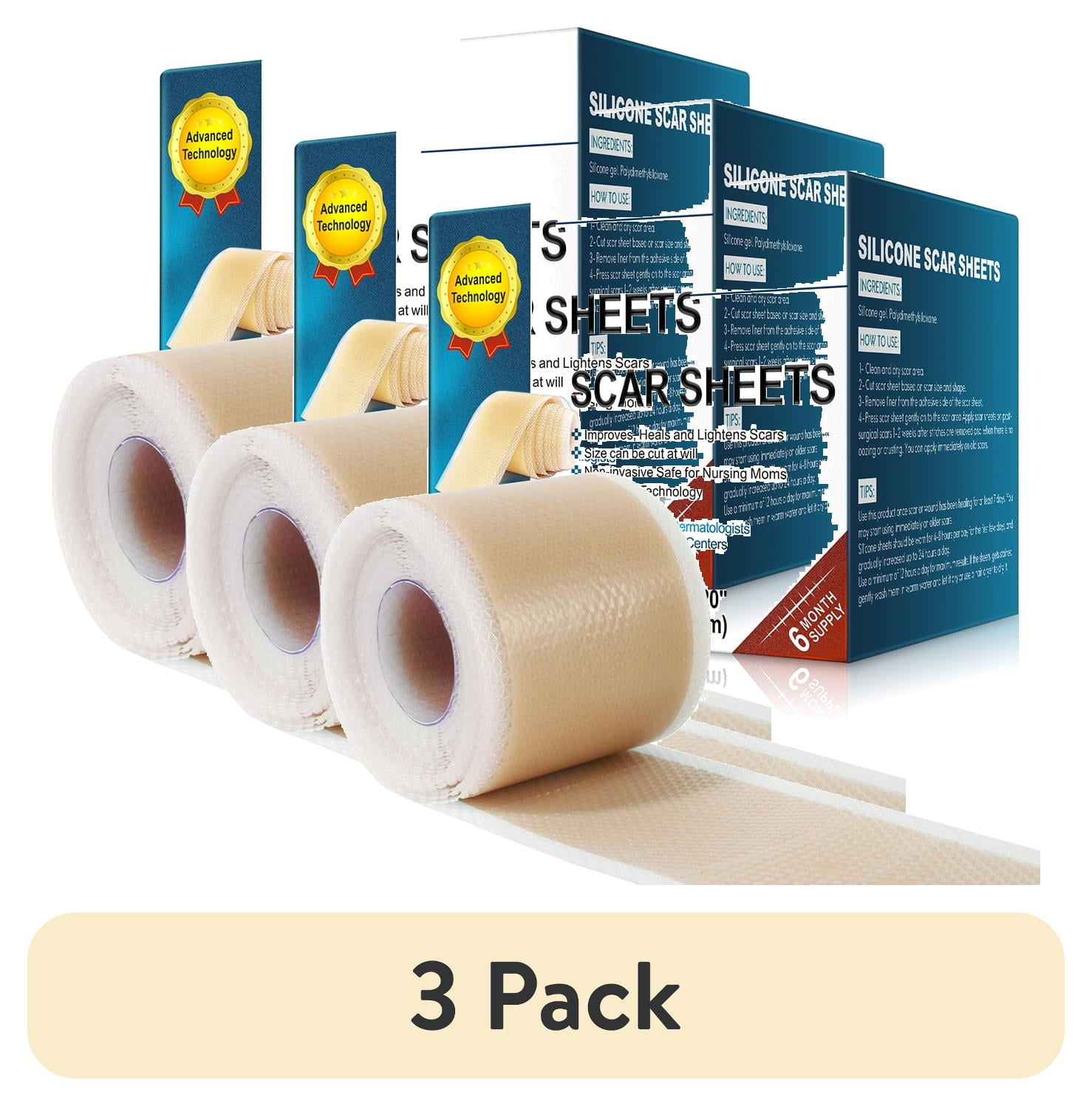 (3 pack) Medical Grade Silicone Scar Sheets - 1.6" x 120" Reusable ...