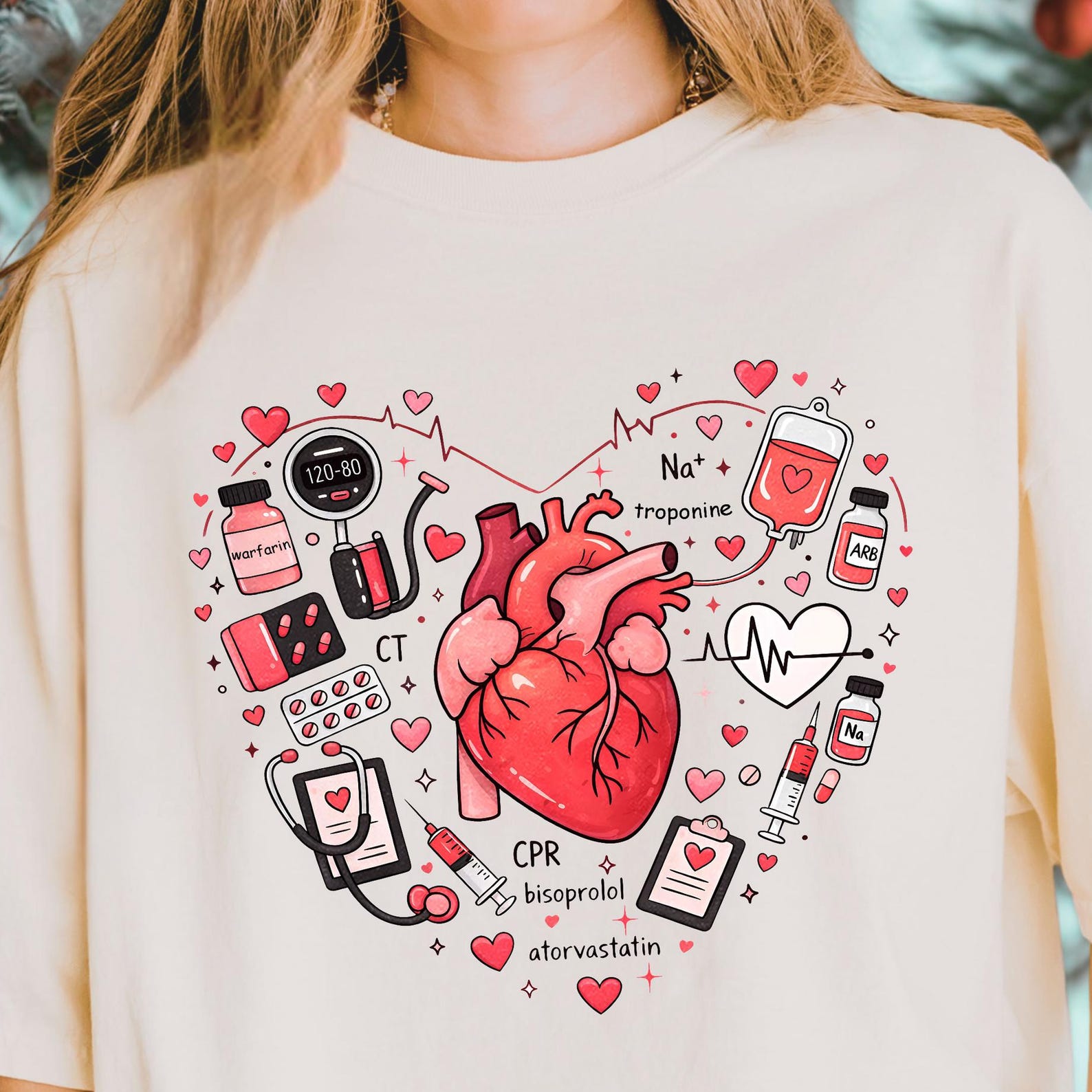Medical Heart Anatomy T-Shirt, Cute Cardiology Nurse Doctor Tee ...