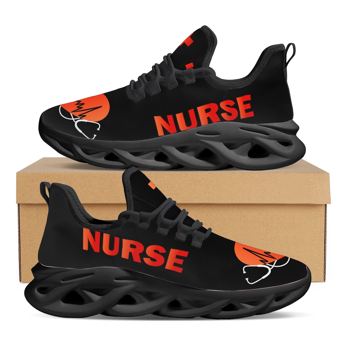 Medical Heartbeat Design Women's Shoes Lace Up Sneakers Medical Care ...