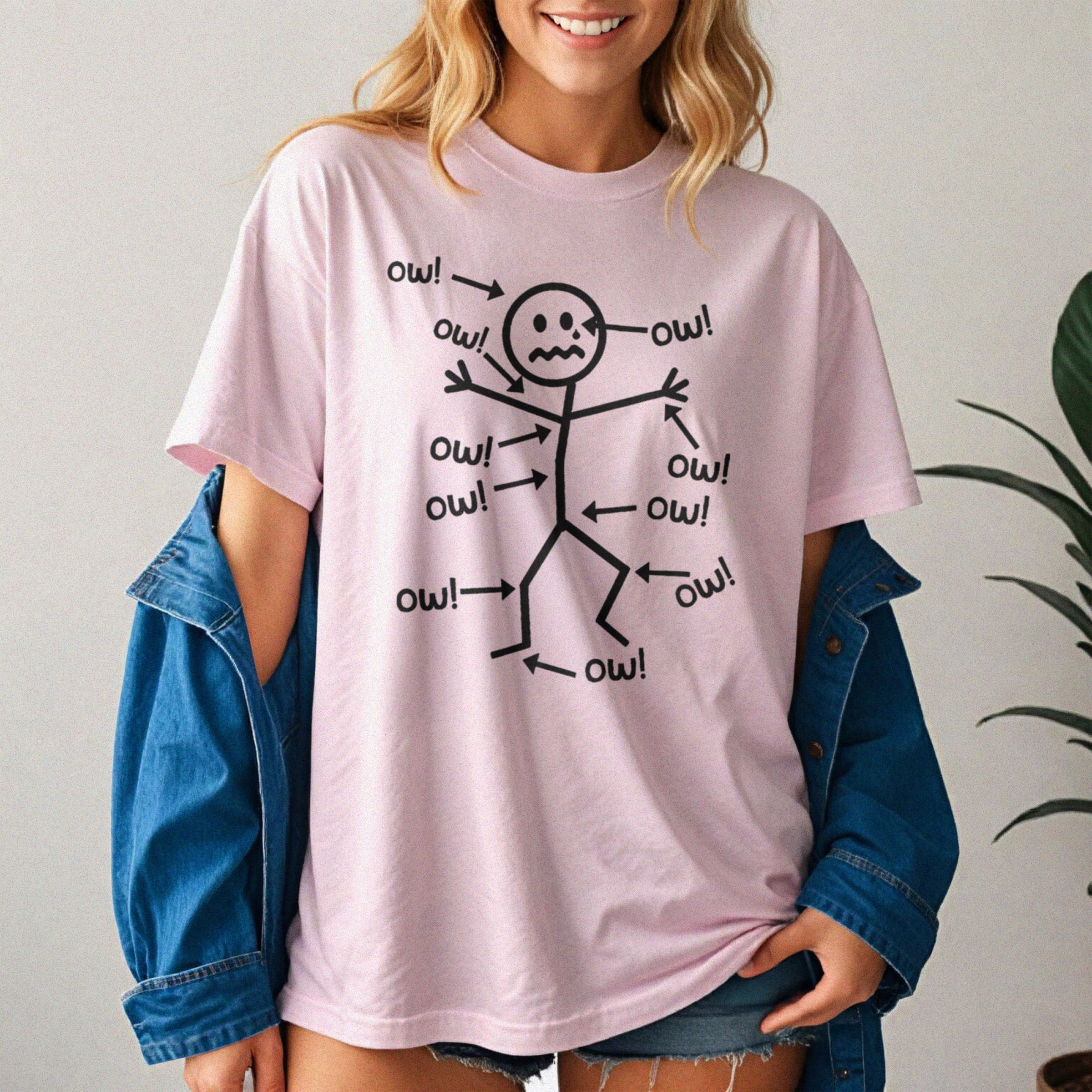 Medical Joke T-Shirt – Funny Stick Figure Pain Tee, Ow Ow Ow Physical ...