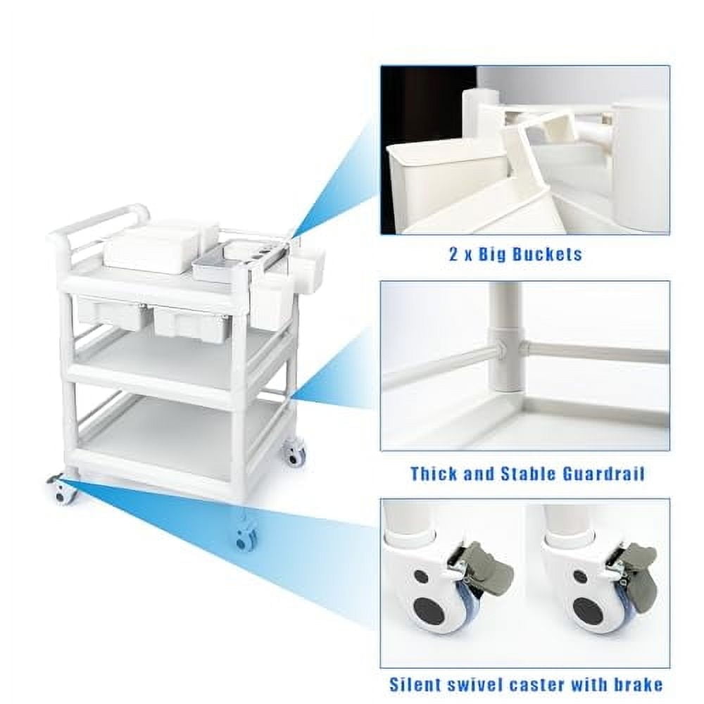 Medical Mobile Trolley Cart 3 Tier 500 Lbs Spacious Beauty Salon ...