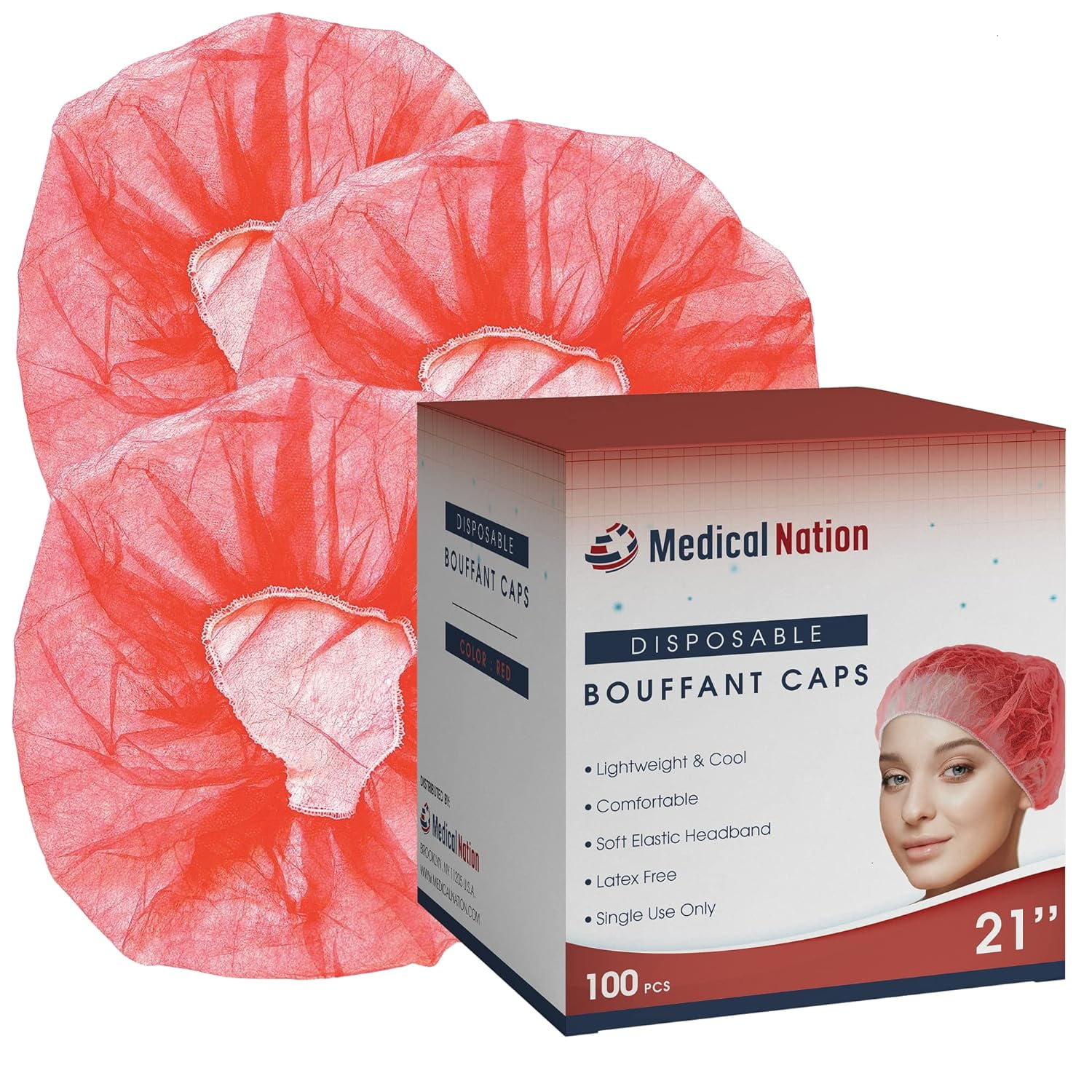 Medical Nation 24" Disposable Bouffant Caps Hair Nets - 1000-Pack - Red ...