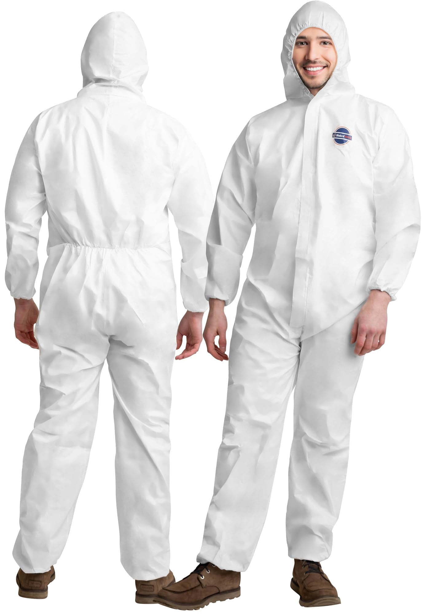 Medical Nation Disposable Hazmat Suit with Hood, Large, Heavy-Duty ...
