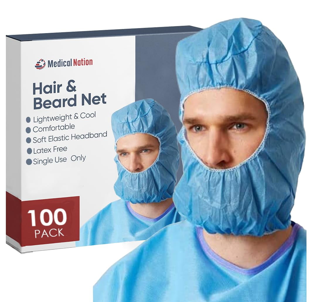 Medical Nation Hair Net and Beard Net | 100 Pack, Blue | Disposable ...