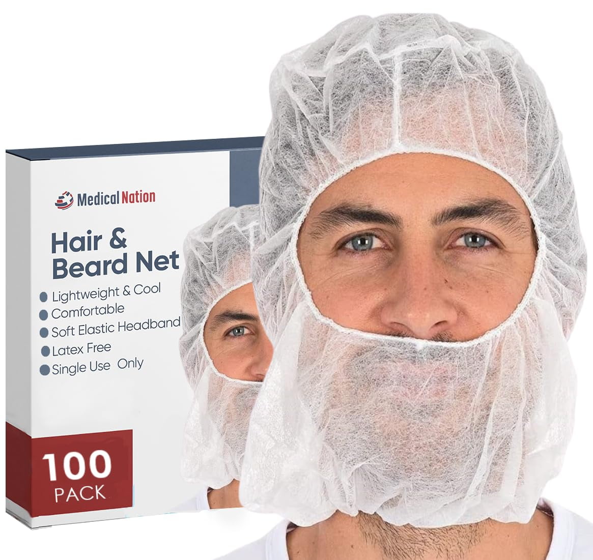 Medical Nation Hair Net and Beard Net | 100 Pack, White | Disposable ...