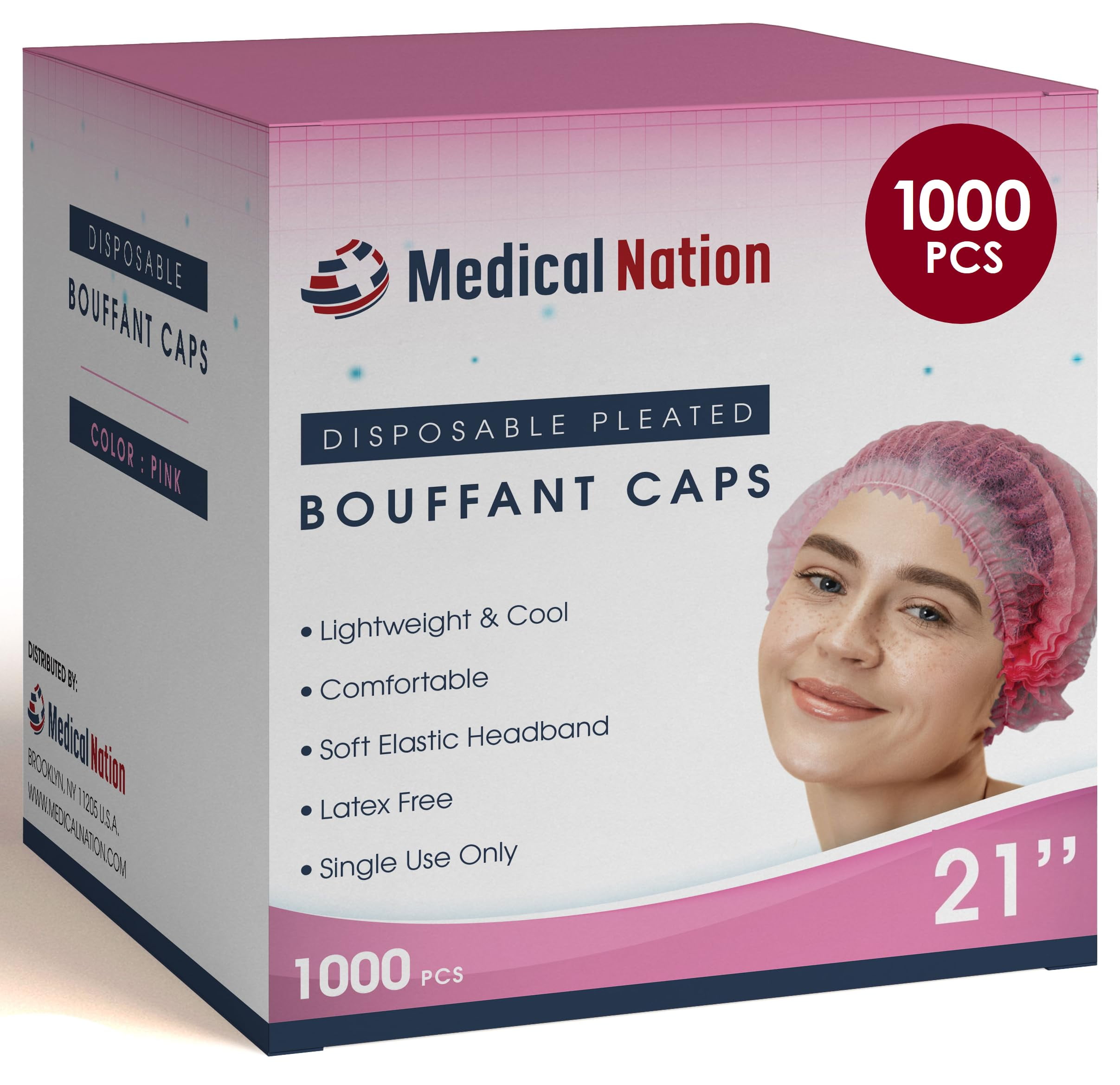 Medical Nation Hair Net, Disposable Pleated Hair Nets | Pink, 1000 ...