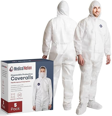 Medical Nation Disposable Hazmat Suit with Hood and Boots, XL, Heavy ...