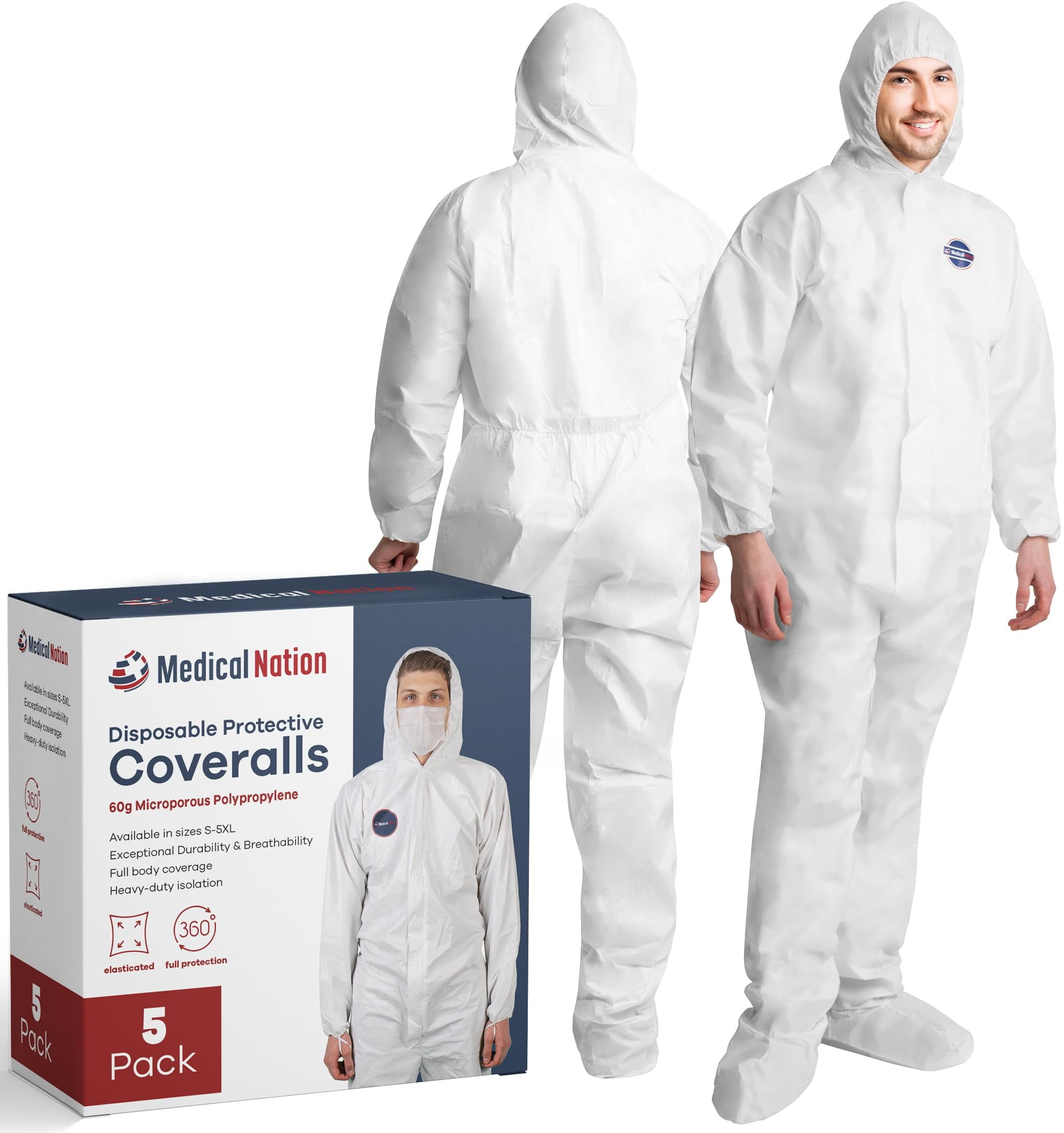 Medical Nation Disposable Hazmat Suit with Hood and Boots, 4XL, Heavy ...