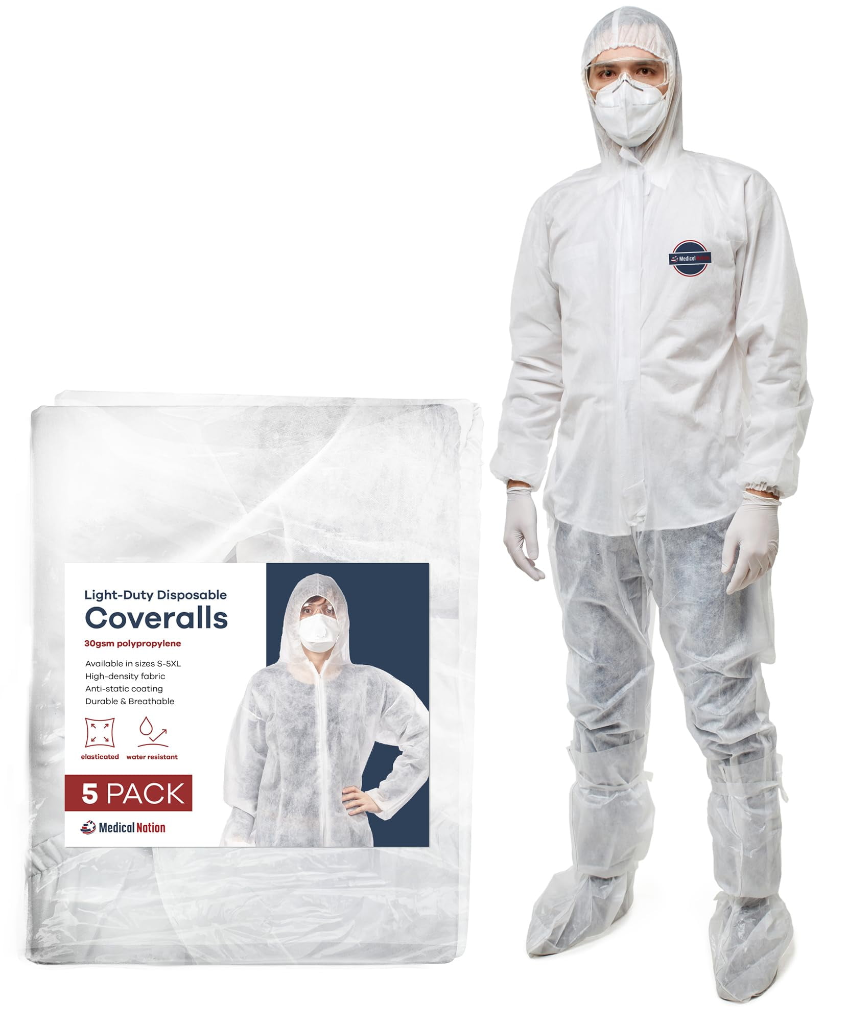 Medical Nation Hazmat Suits Disposable | 5 Pack | Light Duty Disposable ...