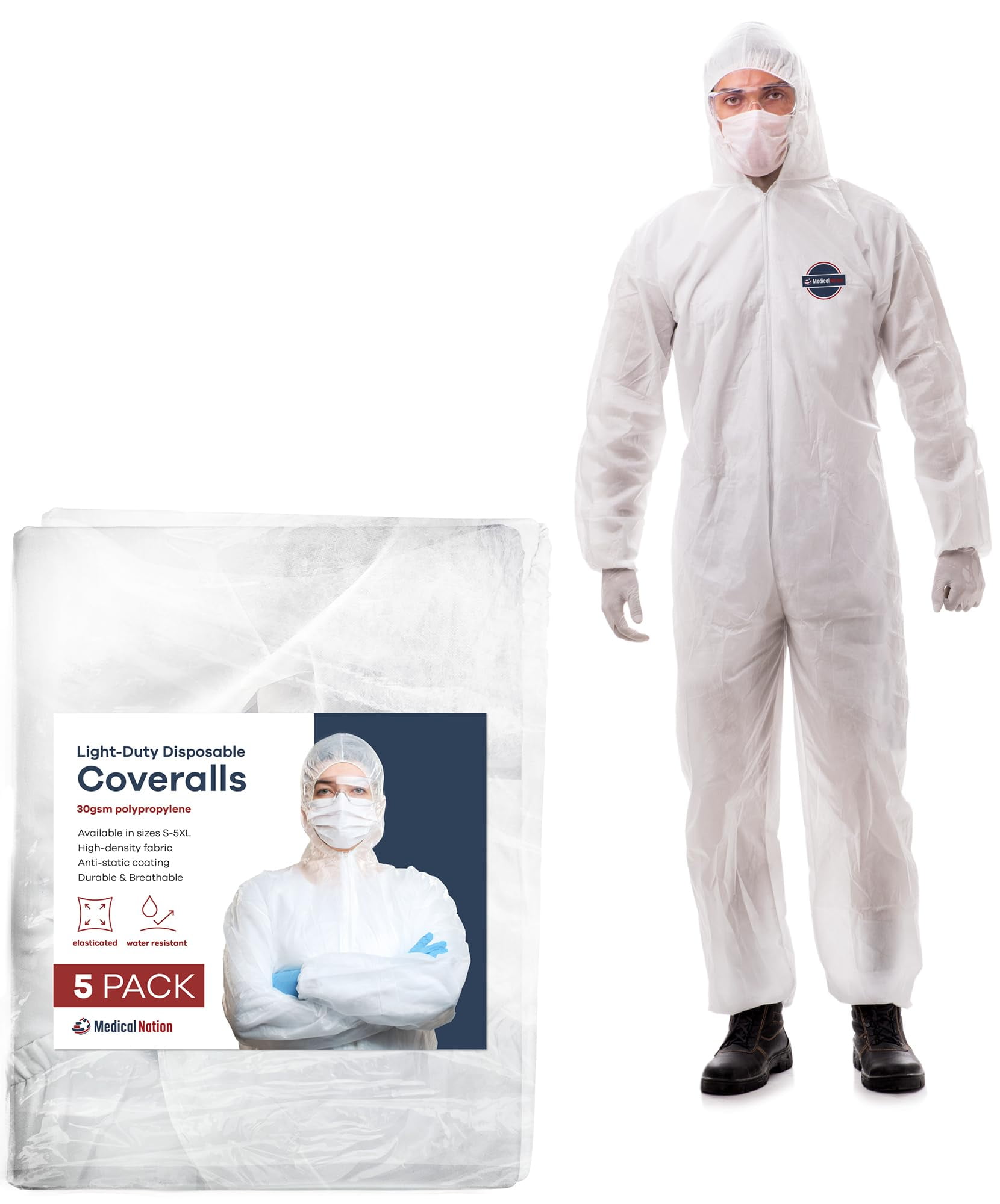Medical Nation Hazmat Suits Disposable | 5 Pack | Light Duty Disposable ...