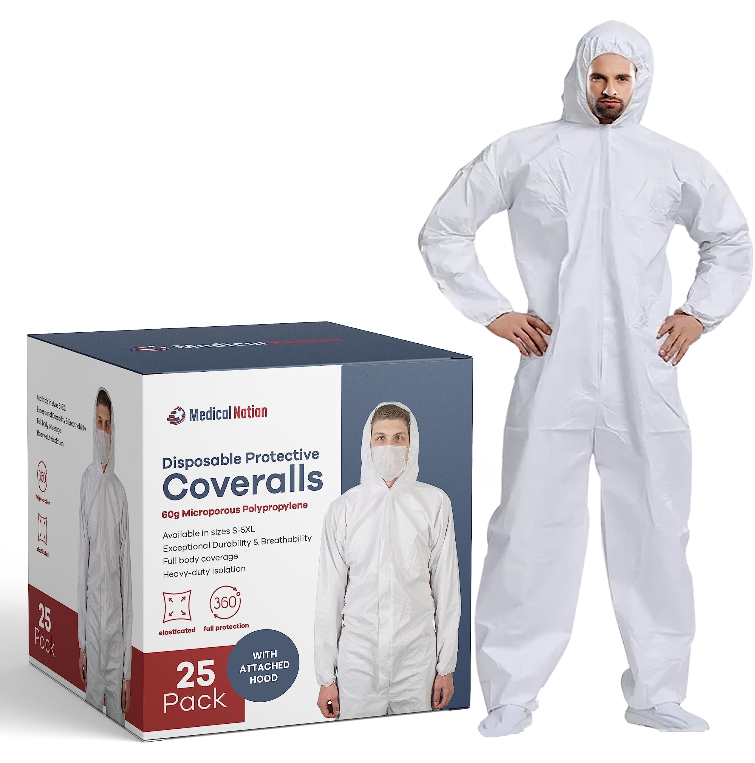 Medical Nation Disposable Hazmat Suit with Hood, 4XL, Heavy-Duty ...