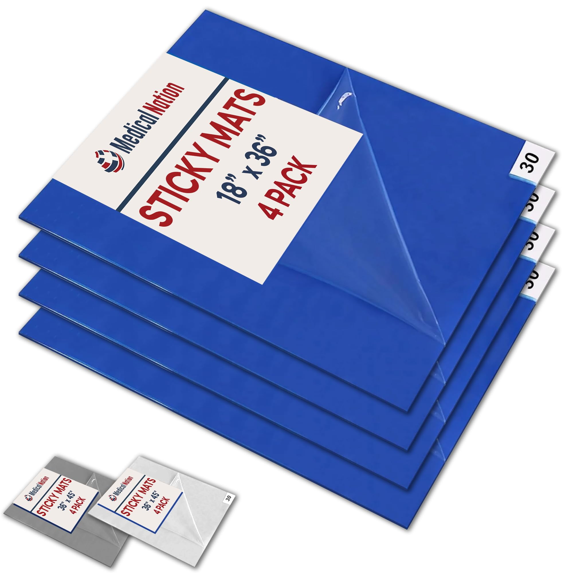 Medical Nation Sticky Mat - 18" x 36" - 120 Blue Sheets (Pack of 4 Mats ...