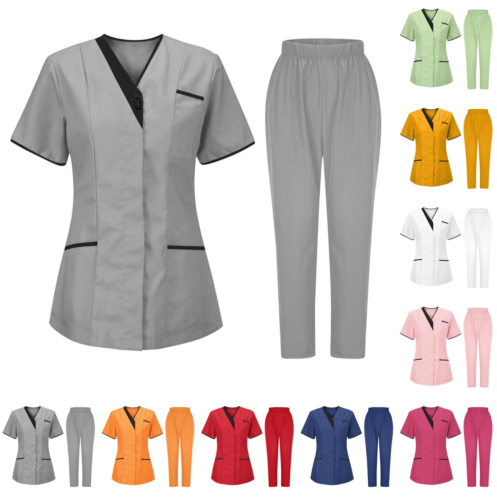 Medical Nurse Uniform for Women 2 Piece Short Sleeve Red Uniform Set ...