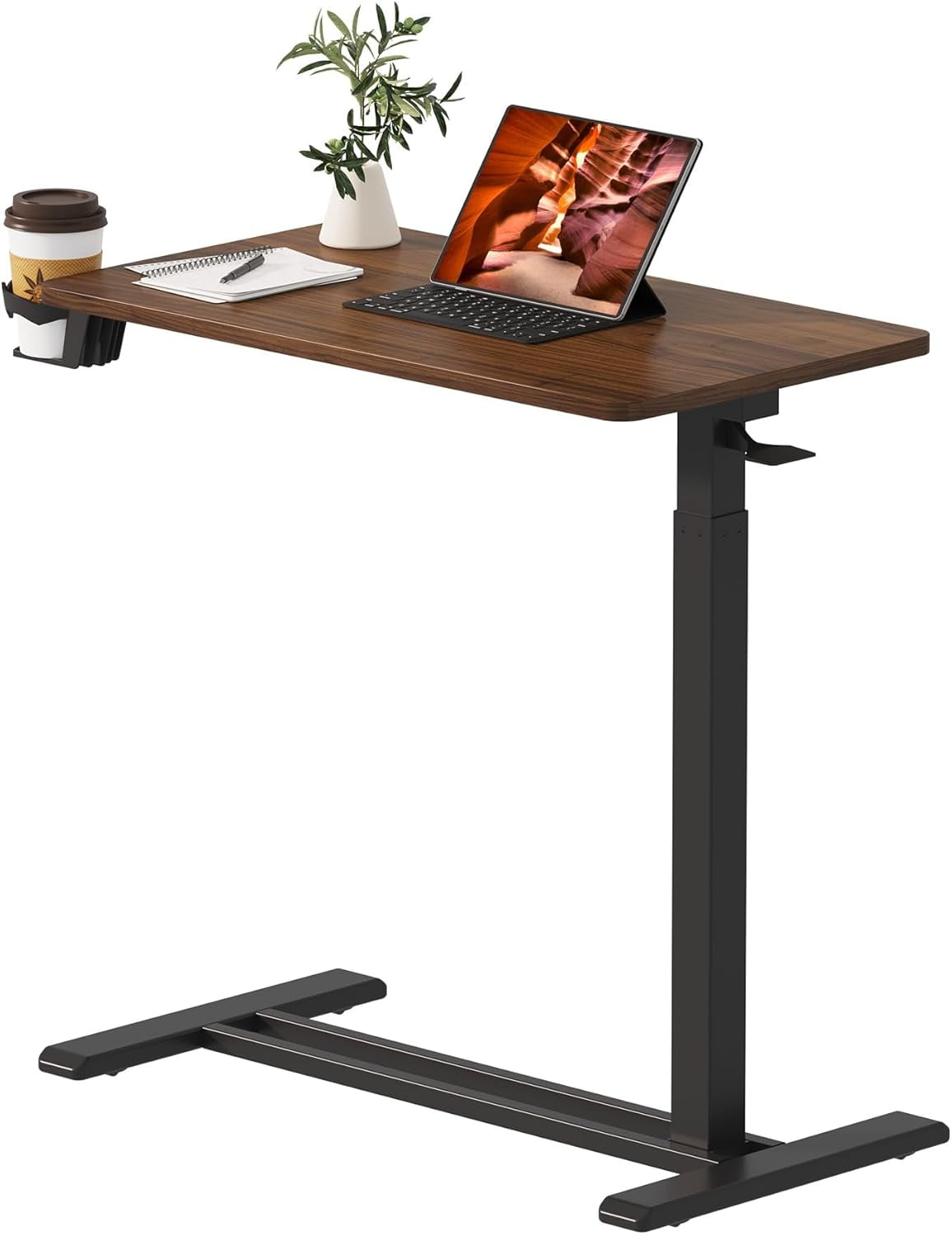 Medical Overbed Adjustable Bedside Table with Hidden Casters, Pneumatic ...