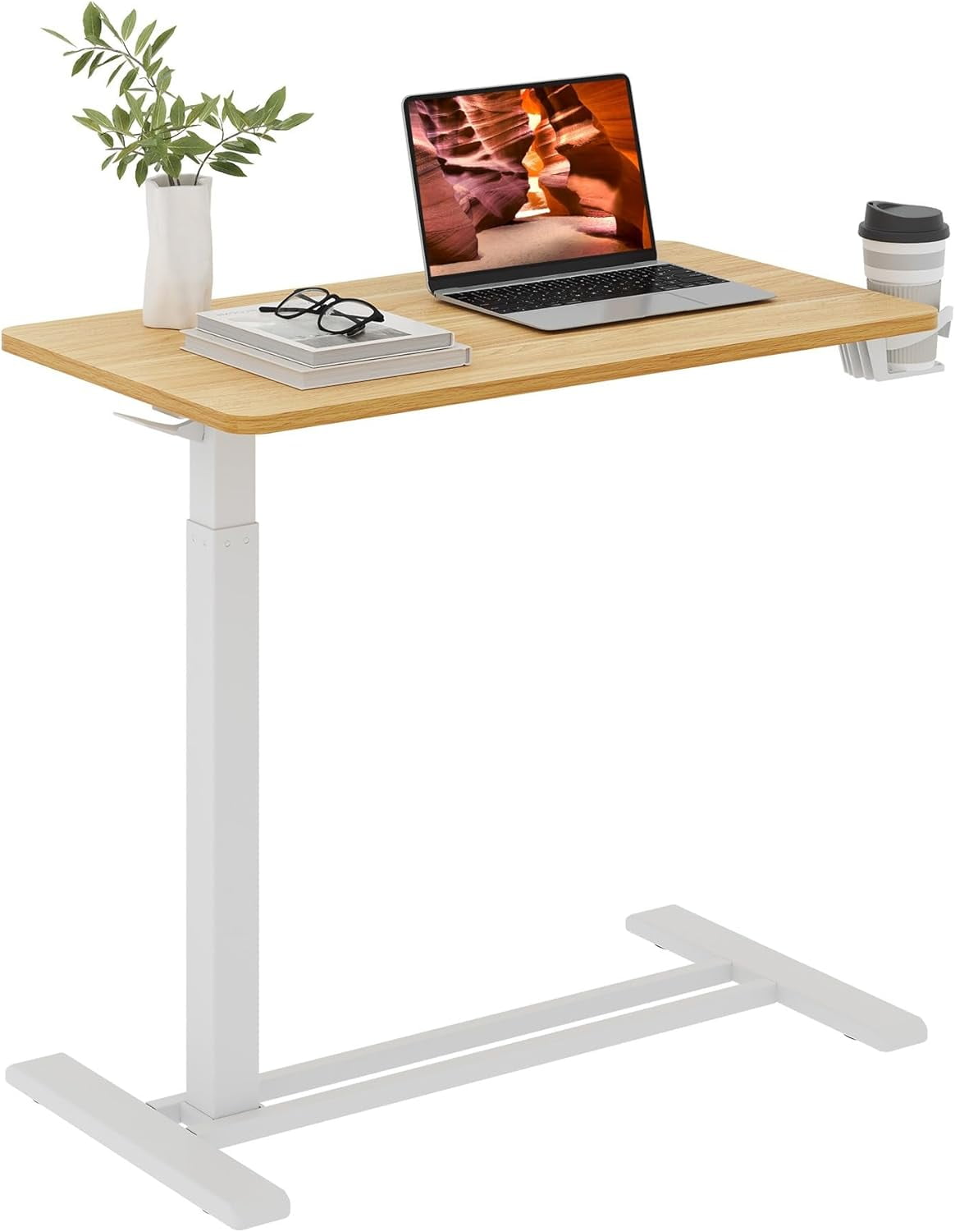 Medical Overbed Adjustable Bedside Table with Hidden Casters, Pneumatic ...