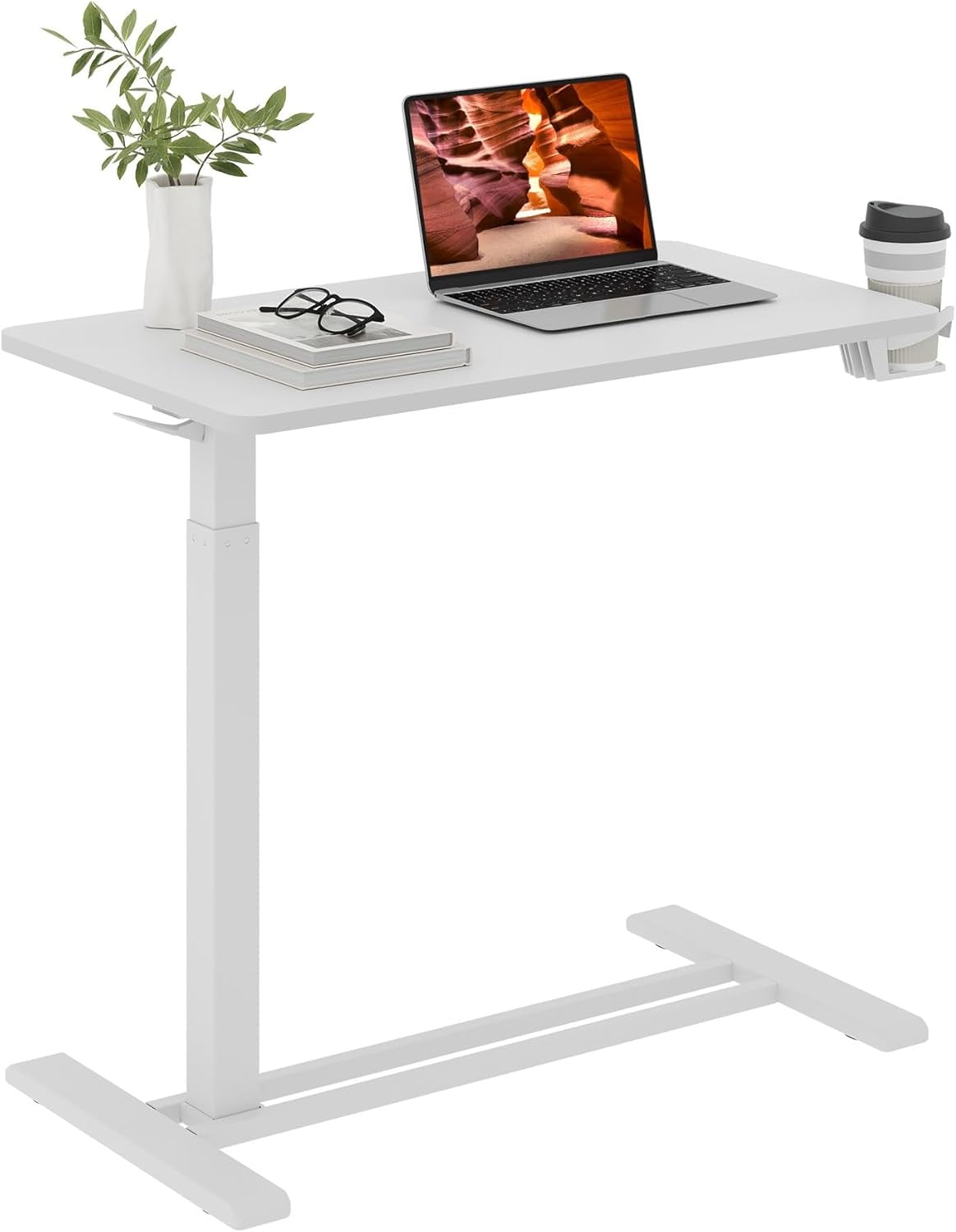 Medical Overbed Adjustable Bedside Table with Hidden Casters, Pneumatic ...
