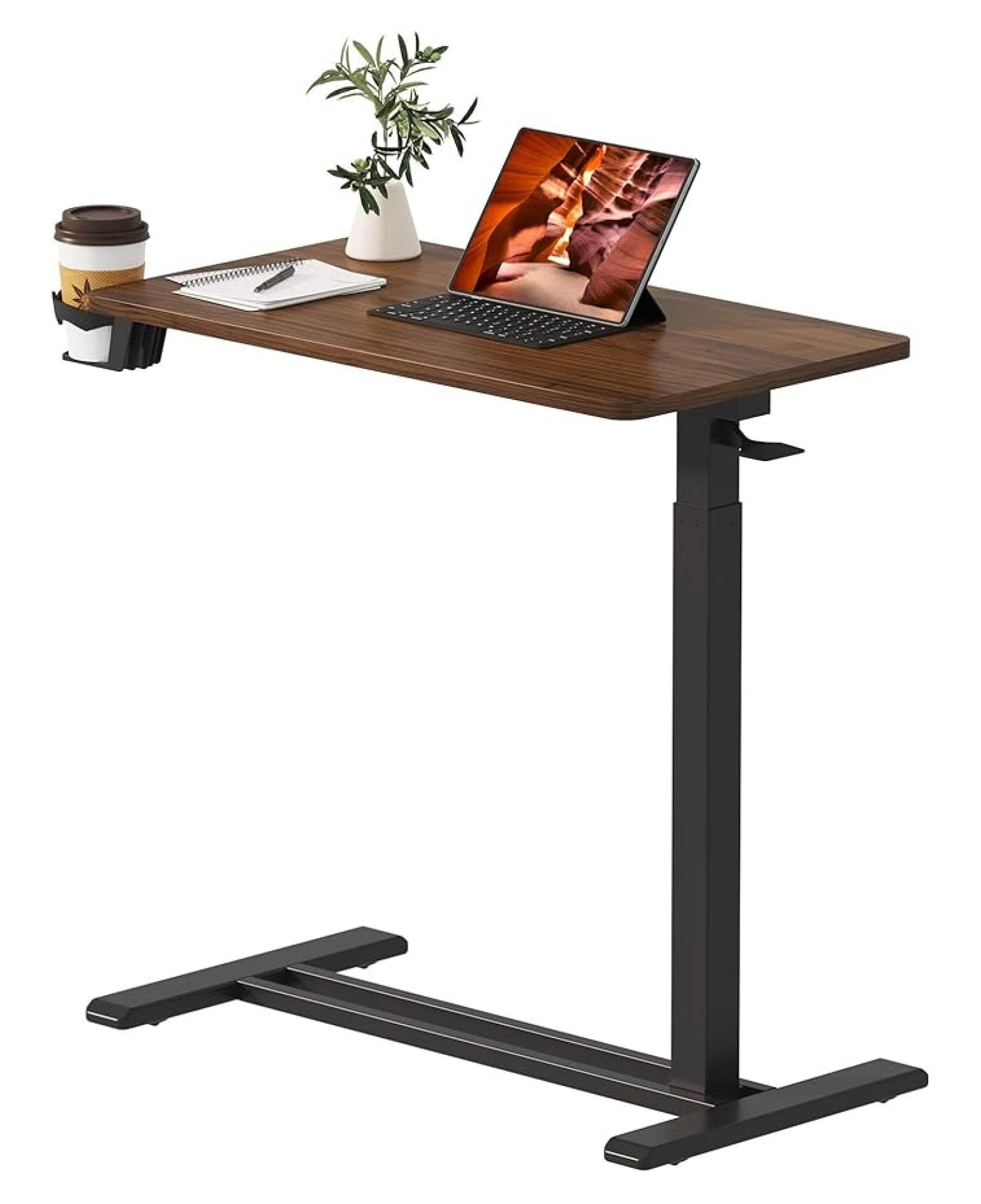 Medical Overbed Adjustable Bedside Table with Casters, Pneumatic Mobile ...