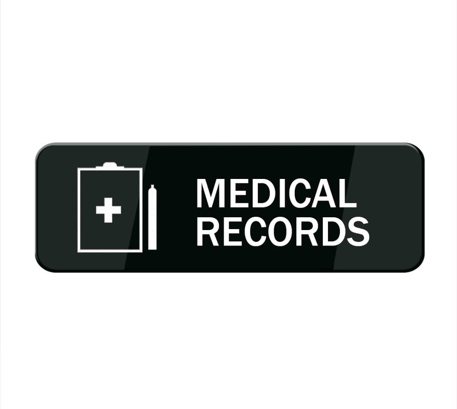 Medical Records Sign, Signage White/Black Plastic Acrylic, 10" X 3 ...