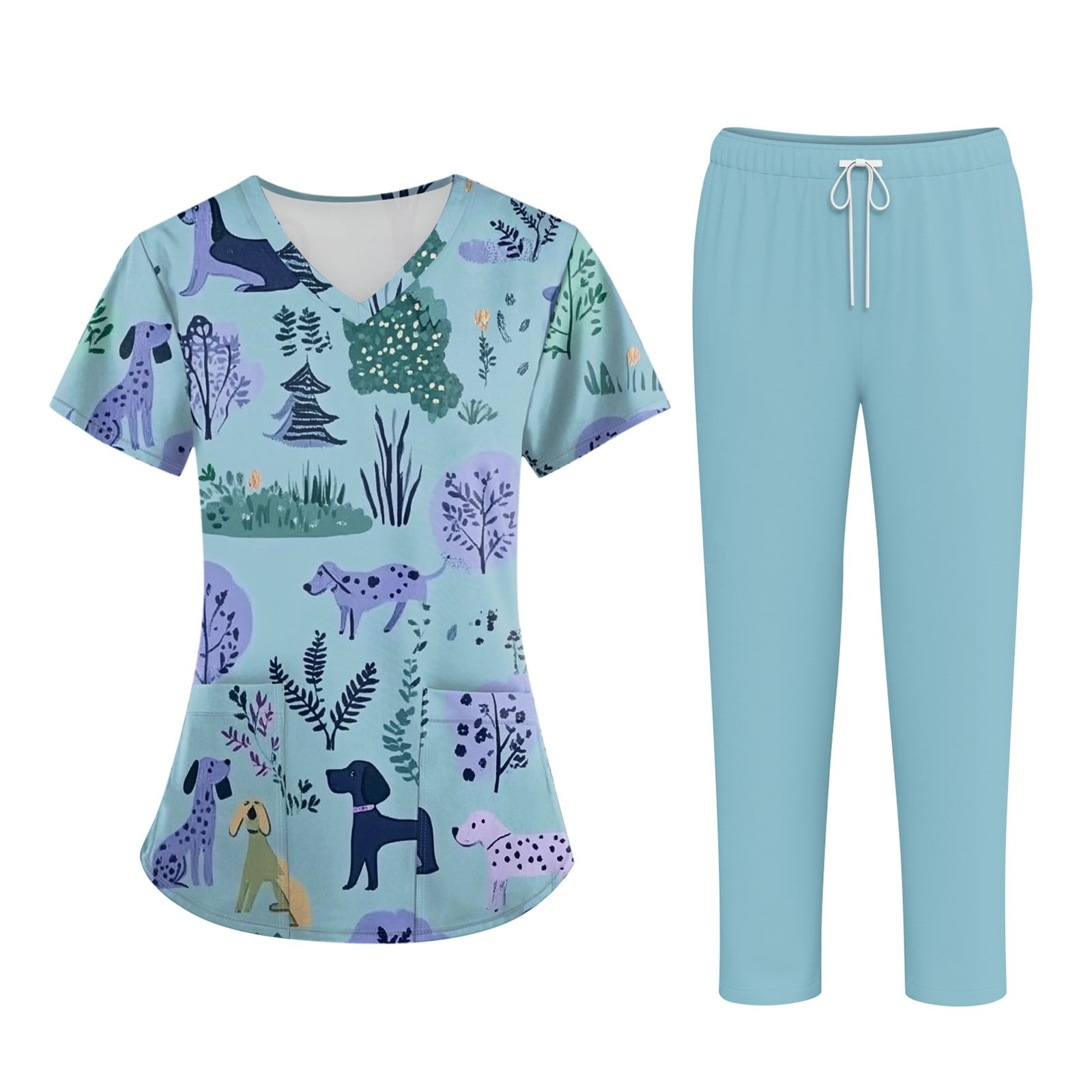 Medical Scrubs For Women,Women'S Scrub Set Short Sleeve Animal Flower ...
