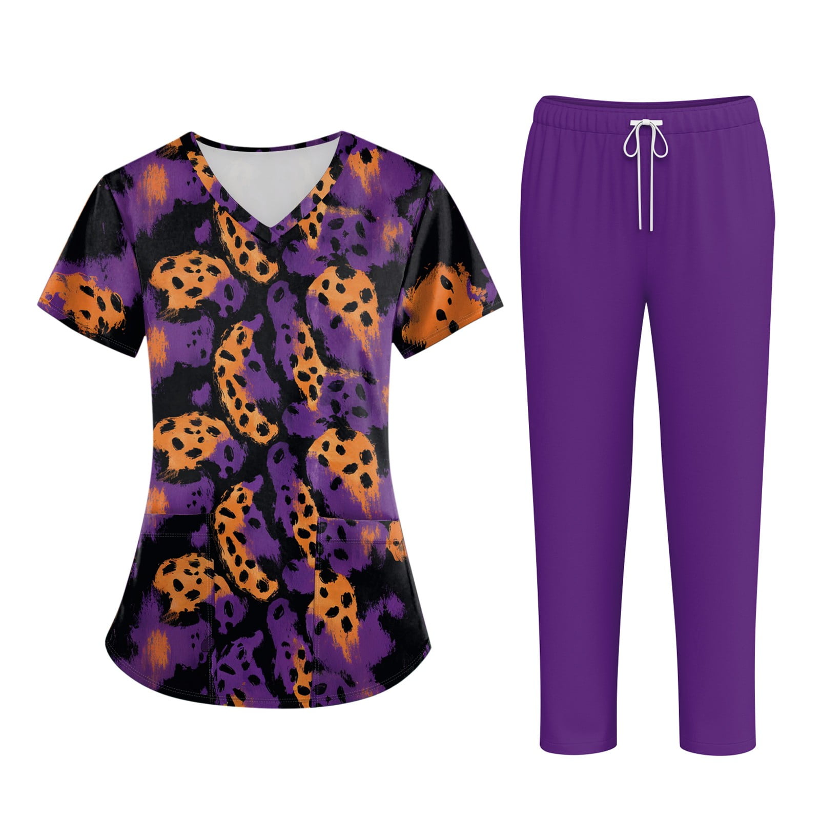 Medical Scrubs For Women,Women'S Scrub Set Short Sleeve Animal Flower ...