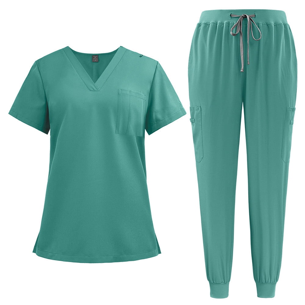 Medical Scrubs Set Unisex Blueish Green Surgical Uniform with Pockets ...
