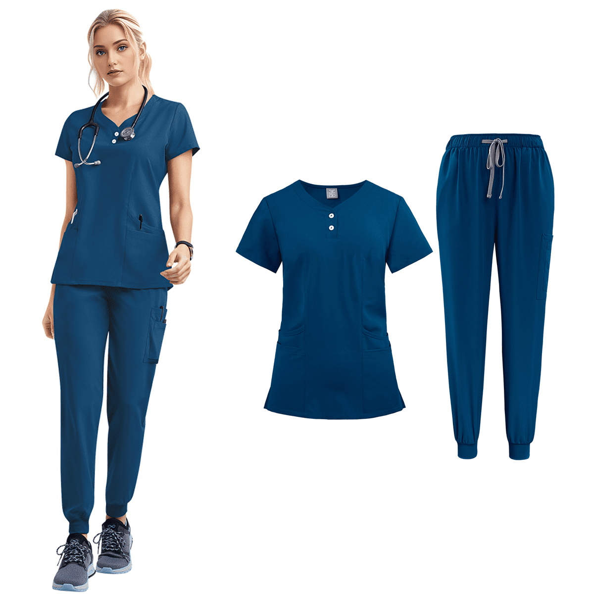Medical Scrubs Uniform Set Unisex Nurse Work Uniform Button Front for ...