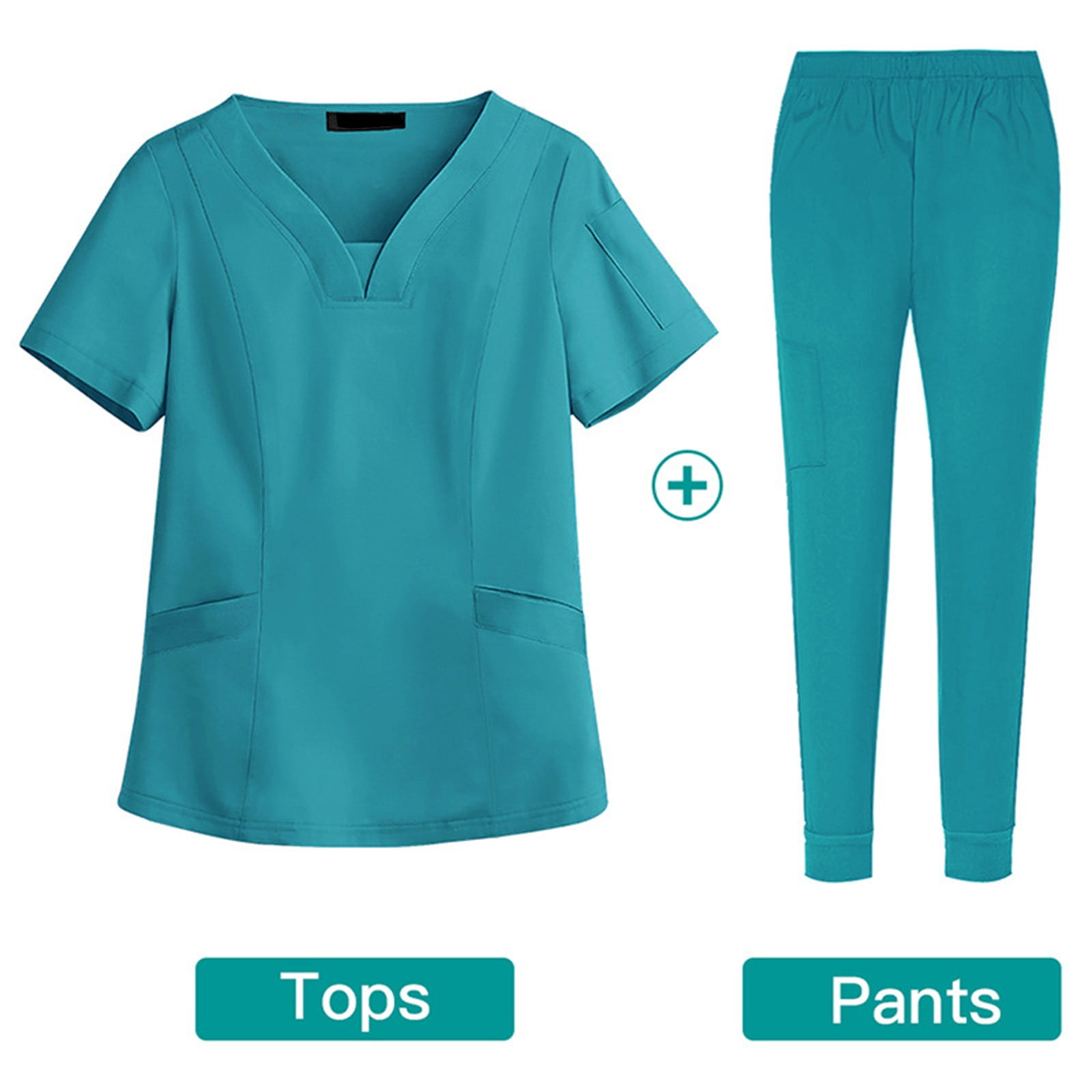Medical Scrubs For Women Solid Color V-Neck Scrub Uniform Set ...