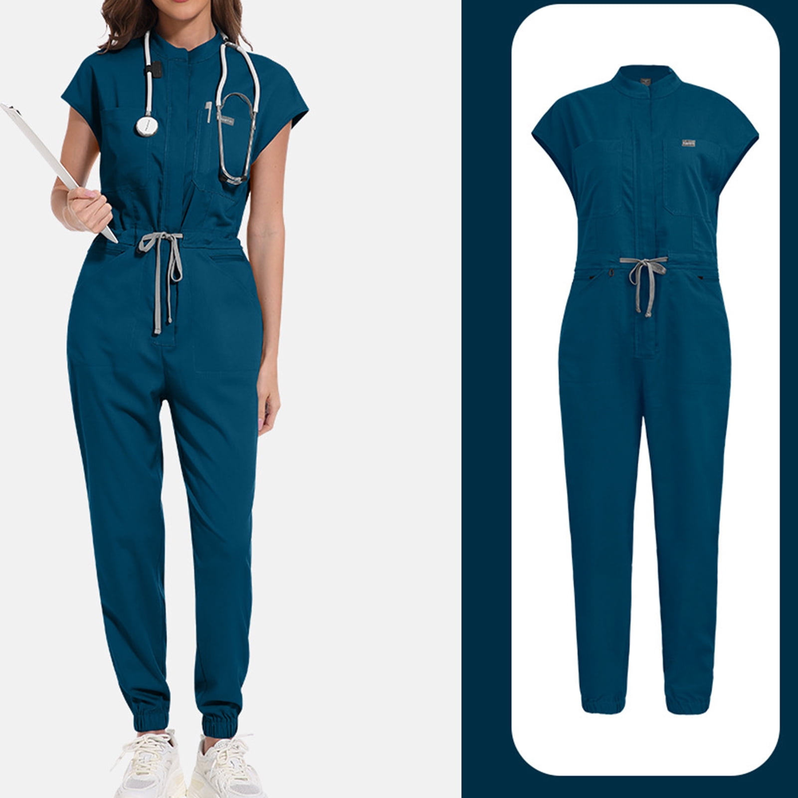 Medical Scrubs,Womens Scrub Sets with Mandarin Collar,Unisex Jumpsuit ...