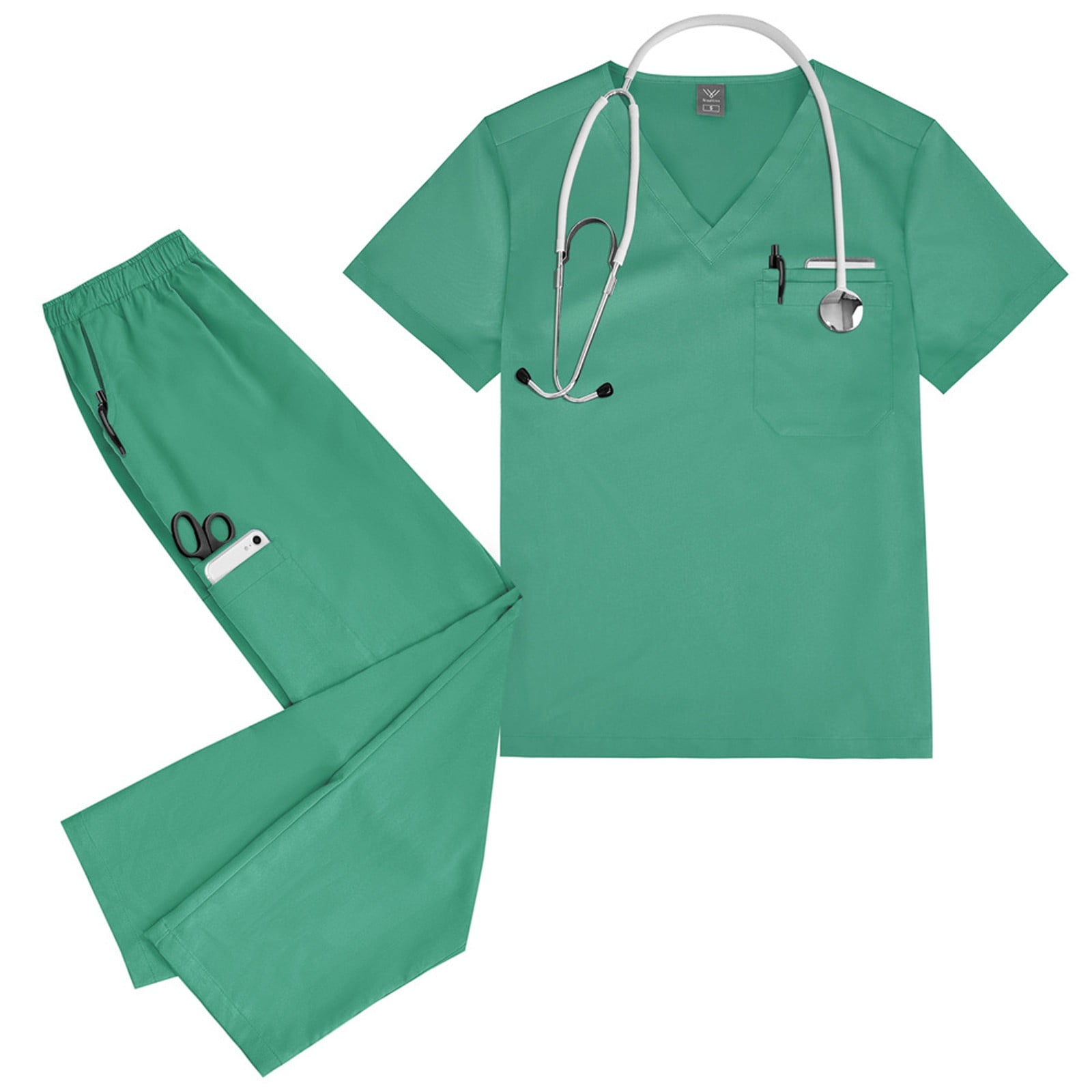 Medical Scrubs for Women 2PCS Set Solid Color V-Neck Short Sleeve Tops ...