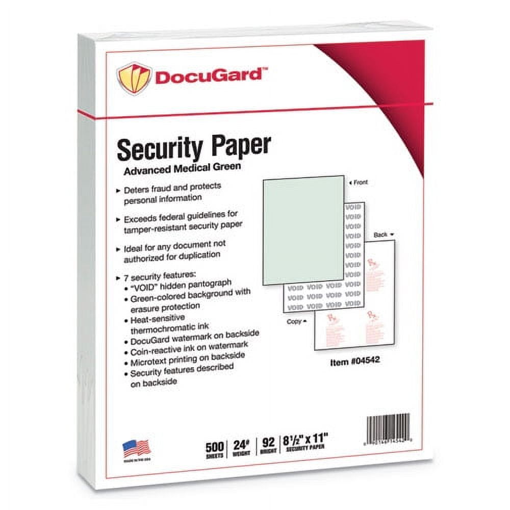 "Medical Security Papers, 24lb, 8.5 X 11, Green, 500/ream | Bundle of 2 ...