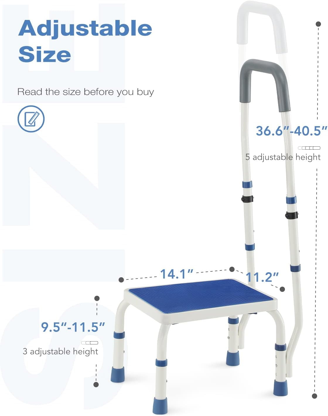 Medical Step Stool with Handle for Adults, Metal Foot Stool with ...
