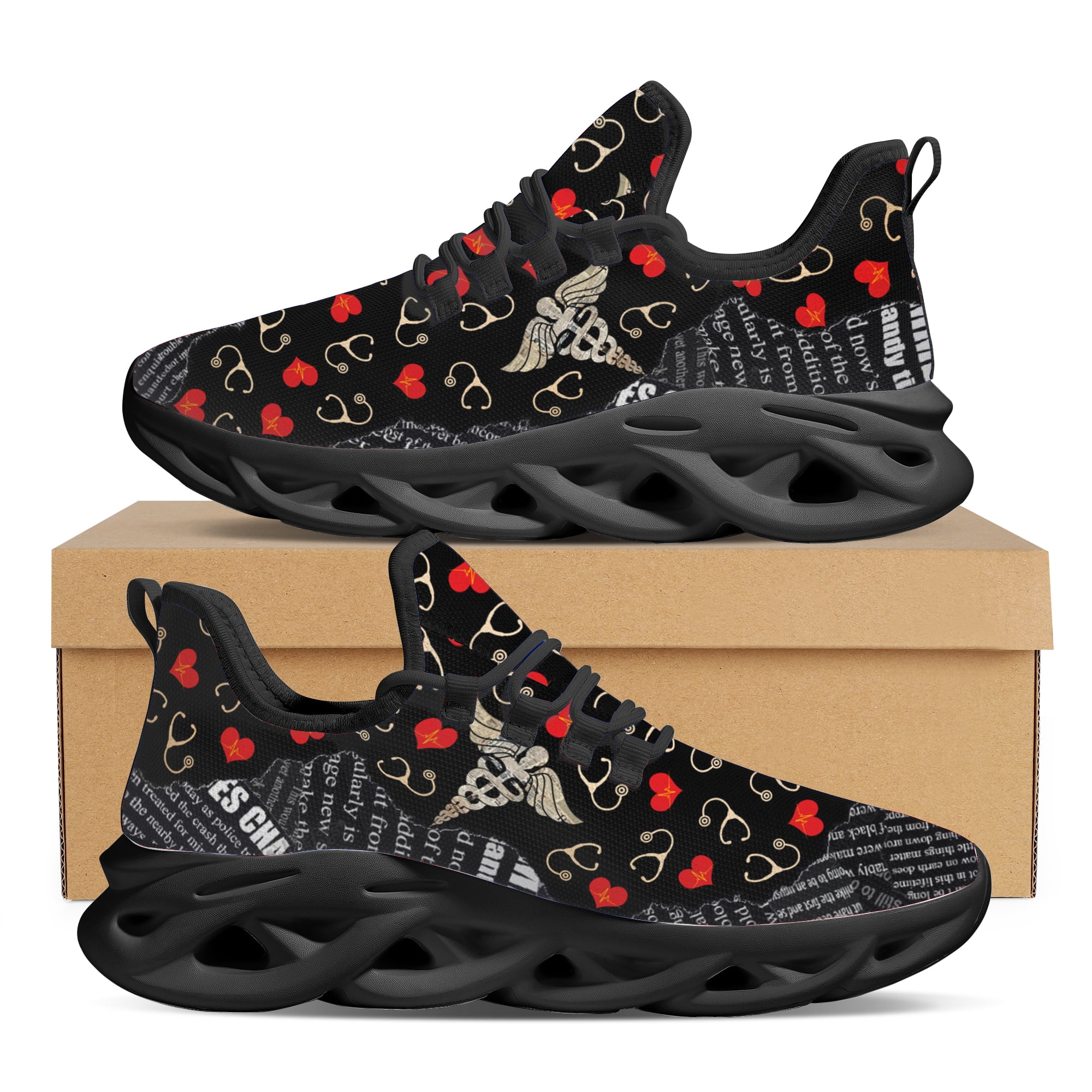 Medical Stethoscope Red Heart Print Platform Shoes Female Running ...
