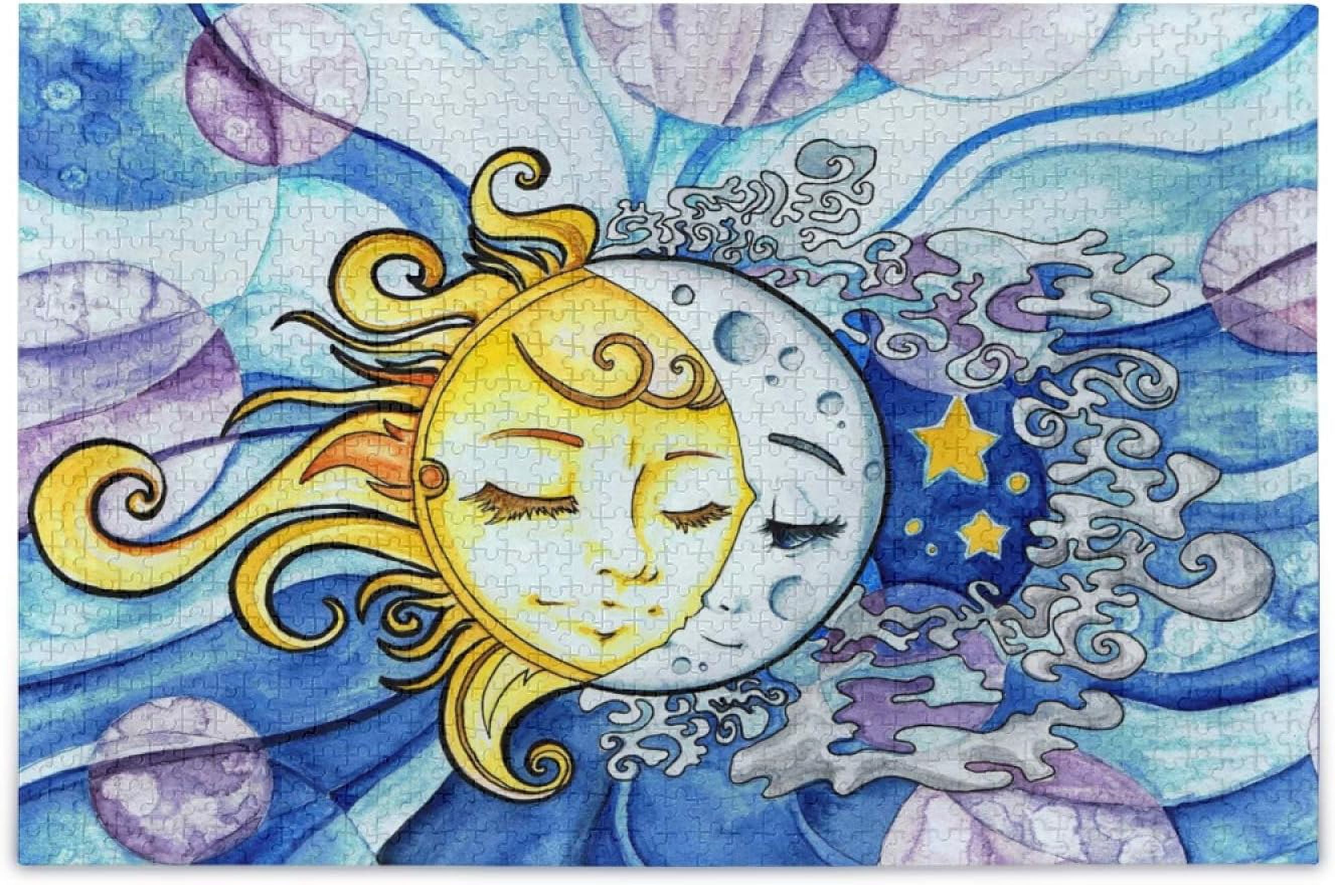 SKYSONIC Watercolor Sun Moon Puzzles for Adults 1000 Pieces ...