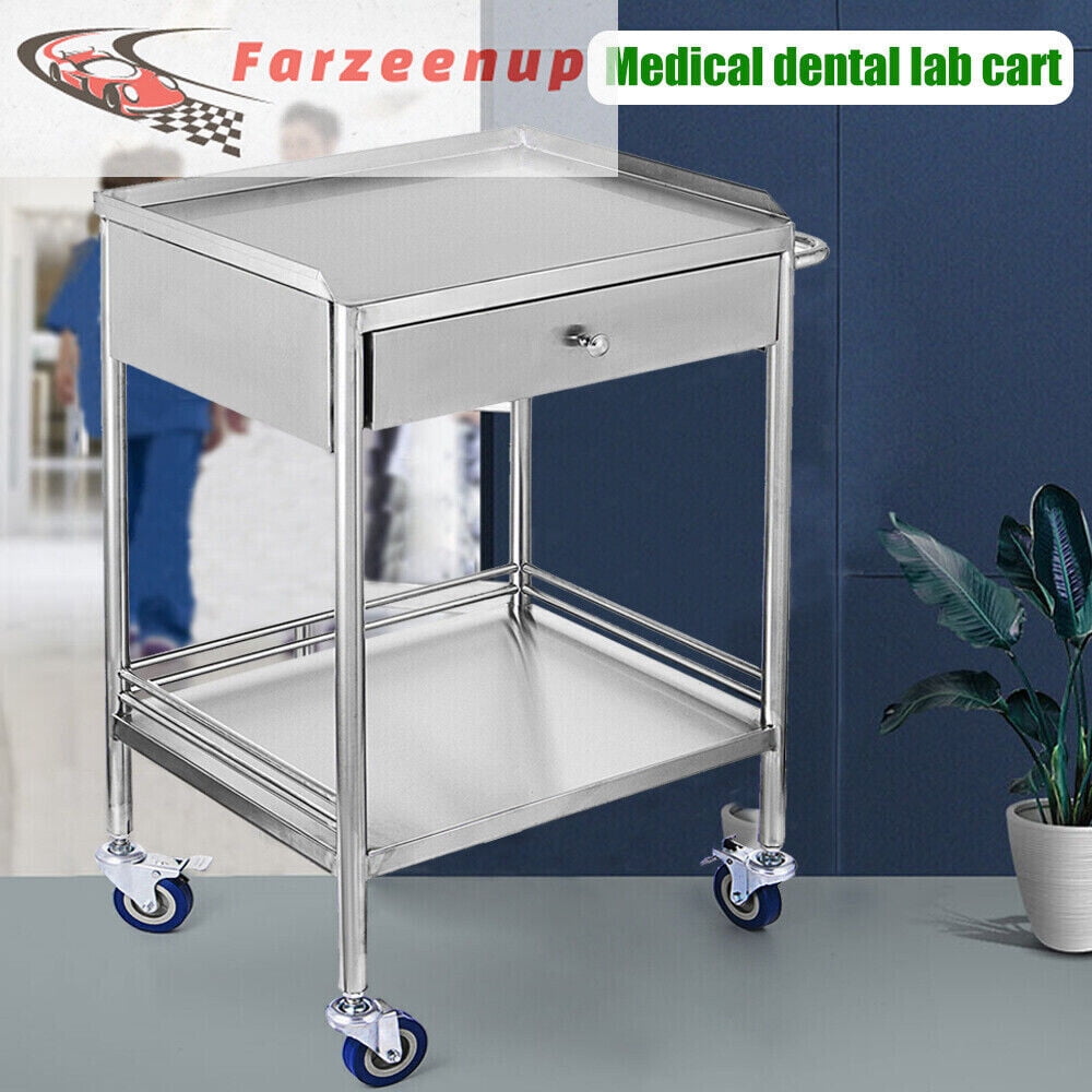 Medical Trolley Cart Dental Lab Mobile Rolling Cart Stainless Steel W ...