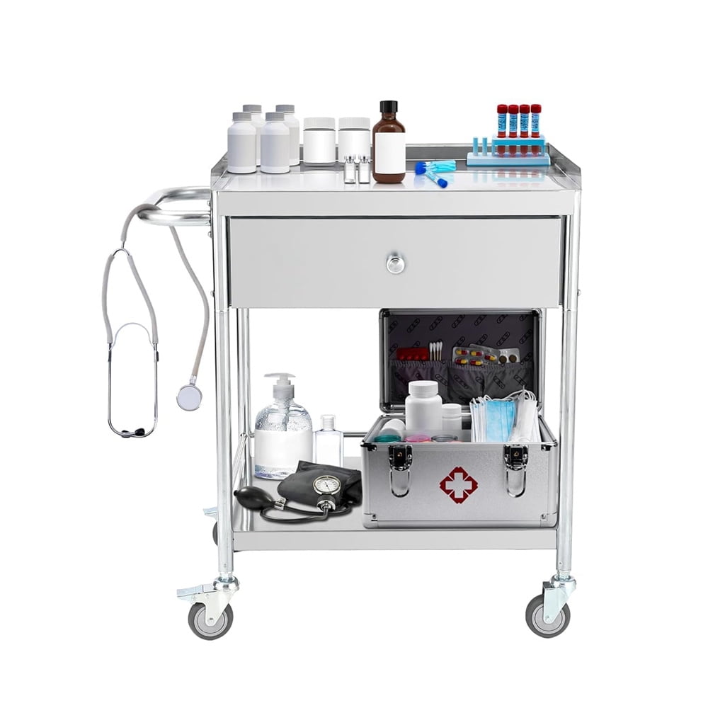 Medical Trolley, Featuring a Dual-Tier Stainless Steel Design with a ...
