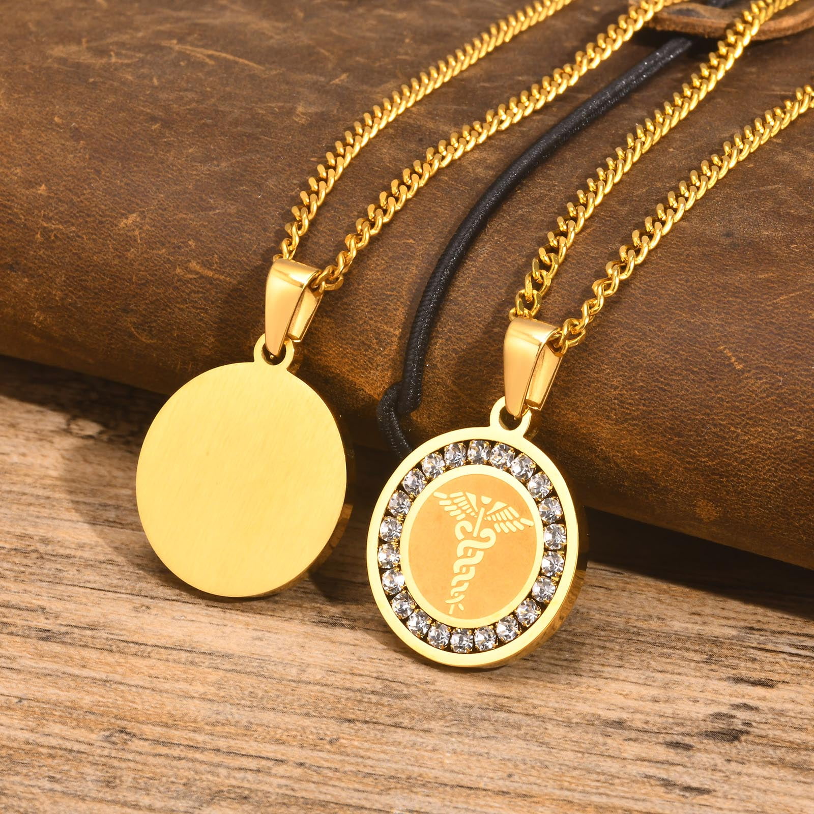 Medical logo 14K Yellow Gold pendant Necklace,Chic Round Coin Pendant ...