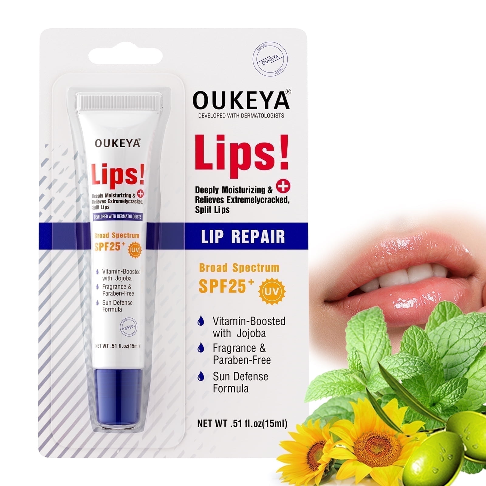 OUKEYA Hydrating Dewy Lip Balms with Organic Ingredients, SPF 25 ...