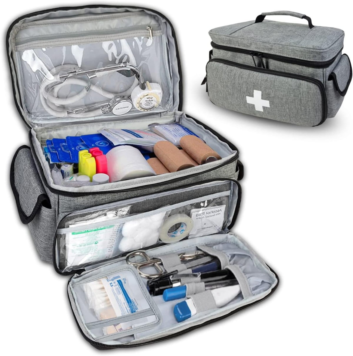 Medication Organizer, First Aid Storage Bag with 6 Mesh Compartments ...