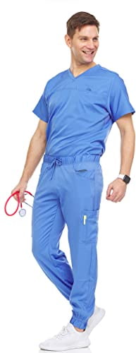 Medichic Men's Workwear Stretch V-Neck Scrub Joggers Set with Seven ...