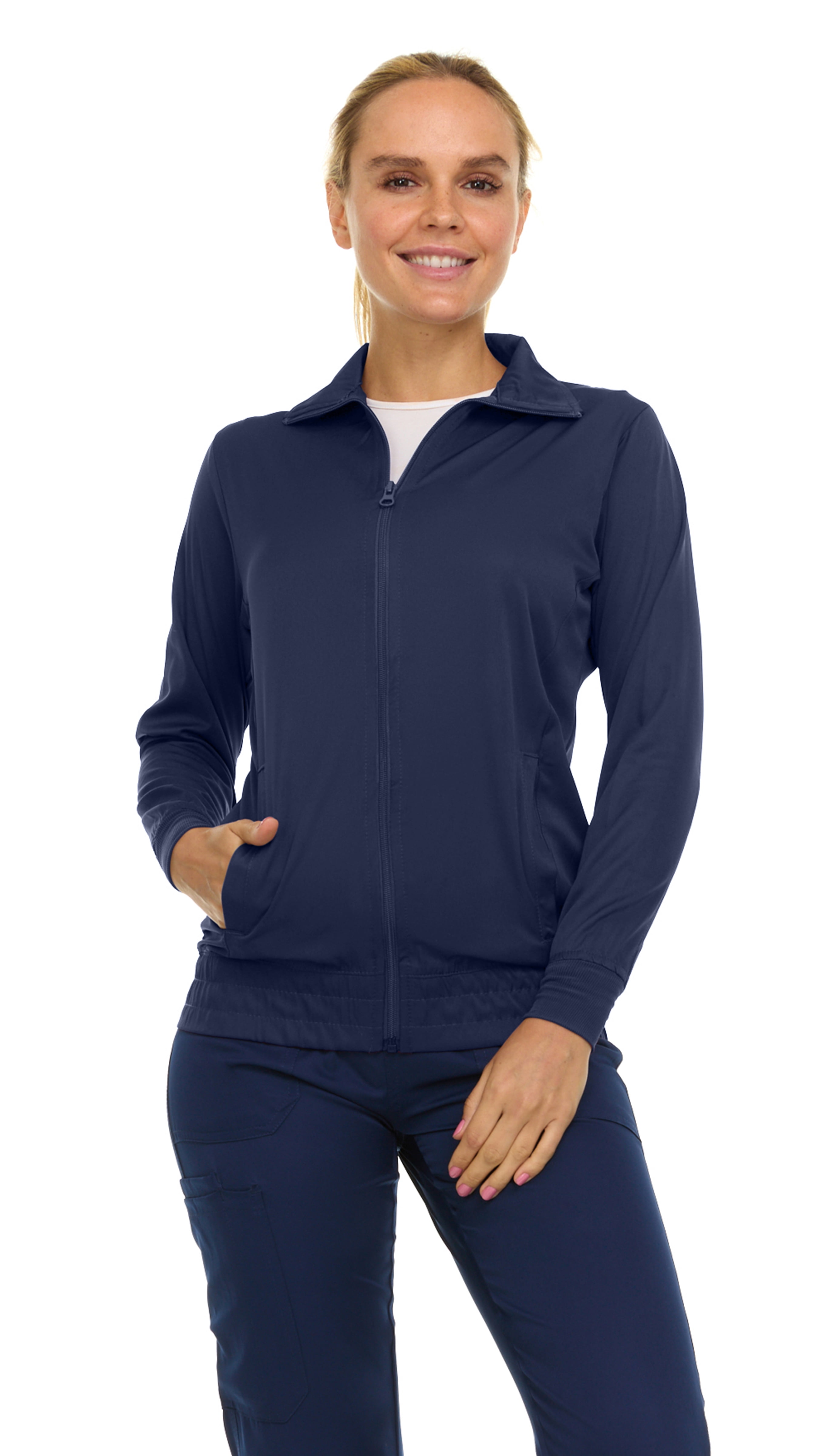 Medichic Scrub Jackets for Woman, Zip Front Nurse Jacket, 4-Way Stretch ...