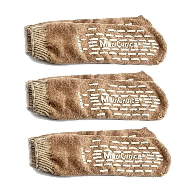 Medichoice 3 Pairs Single Tread Slipper Sock Large Tan Socks Hospital ...