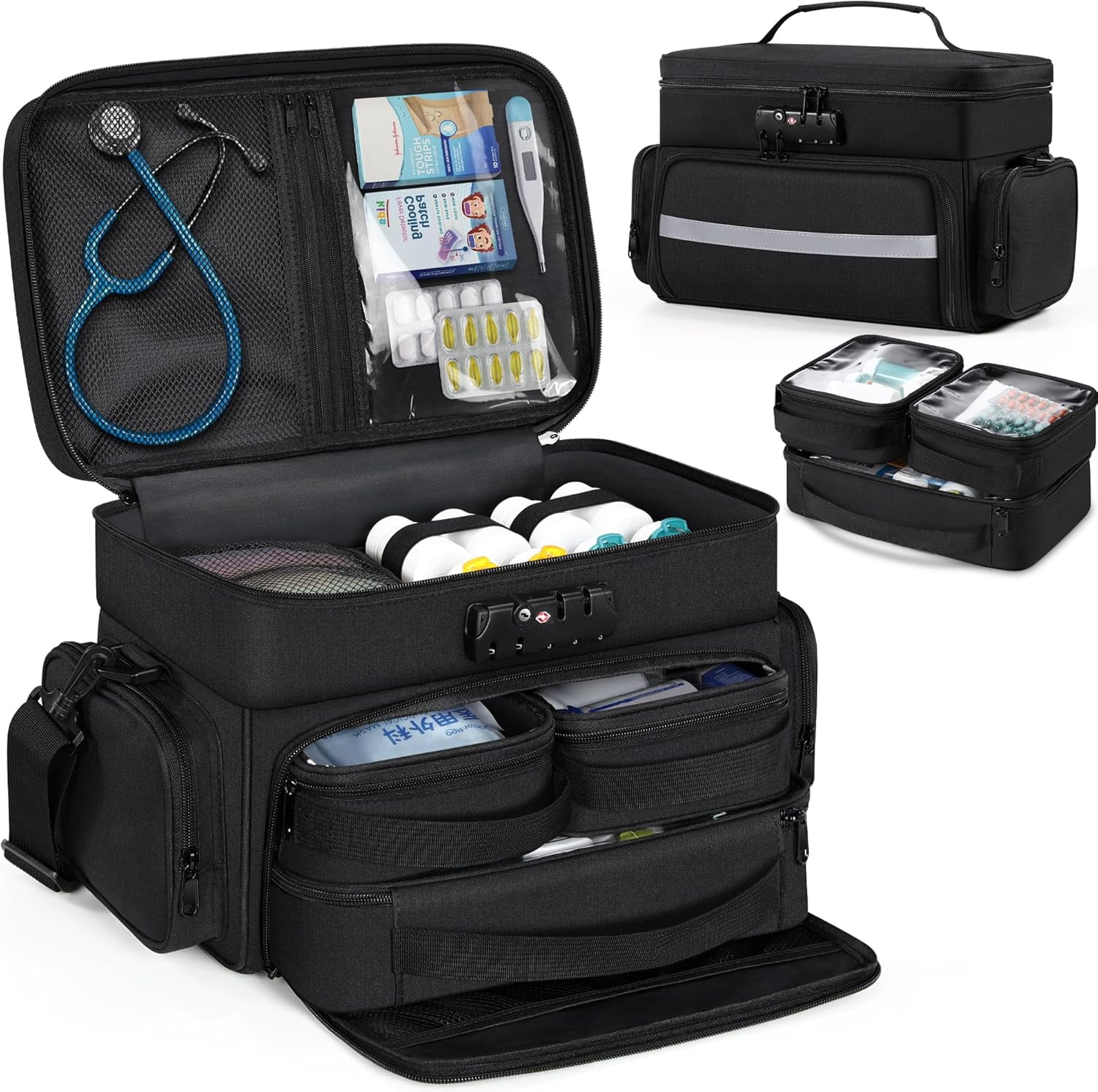 Medicine Bag with 3 Removable Pouches, First Aid Bags Empty with ...