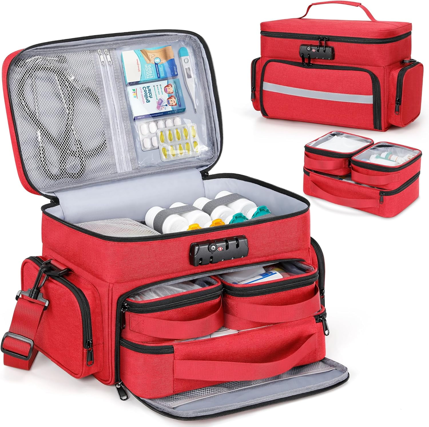 Medicine Bag with 3 Removable Pouches, First Aid Bags Empty with ...