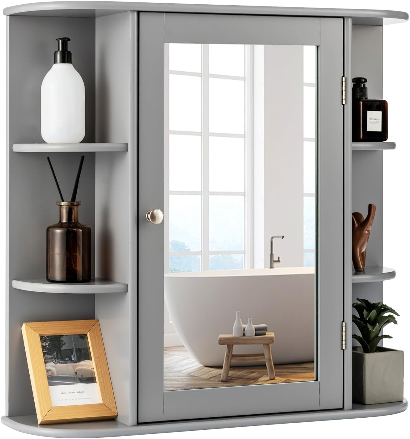 Medicine Cabinet, Bathroom Wall Cabinet w/Mirror Door & 3 Adjustable ...