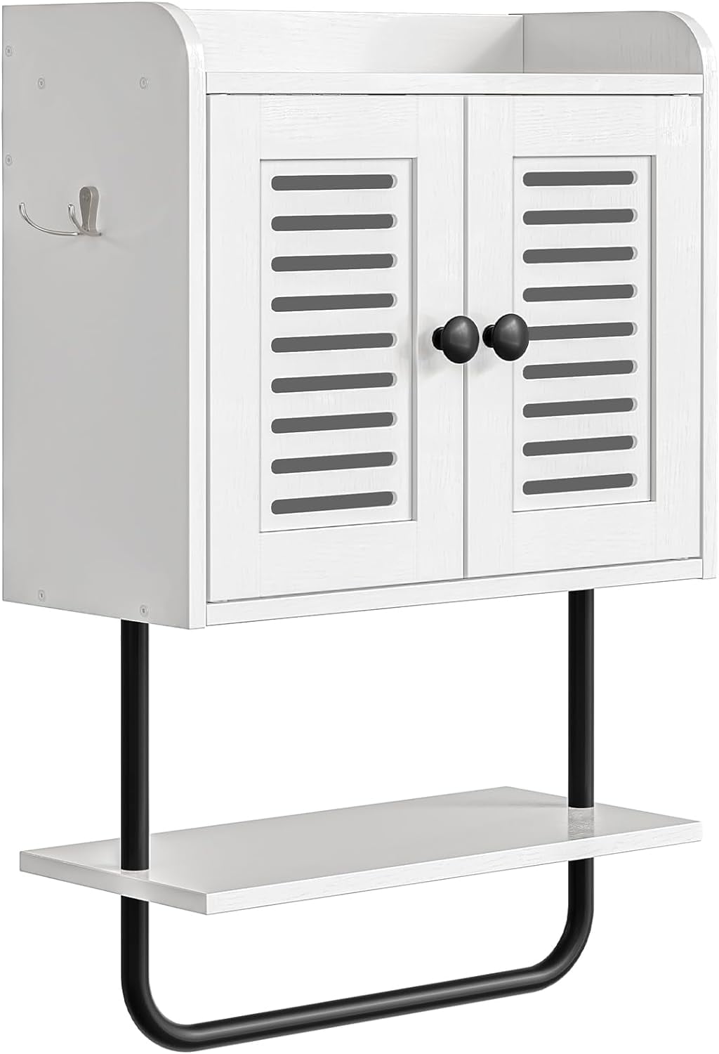 Medicine Cabinet, Double Doors Bathroom Wall Cabinet with Towel Bar, Adjustable Shelf, 2 Hooks ...