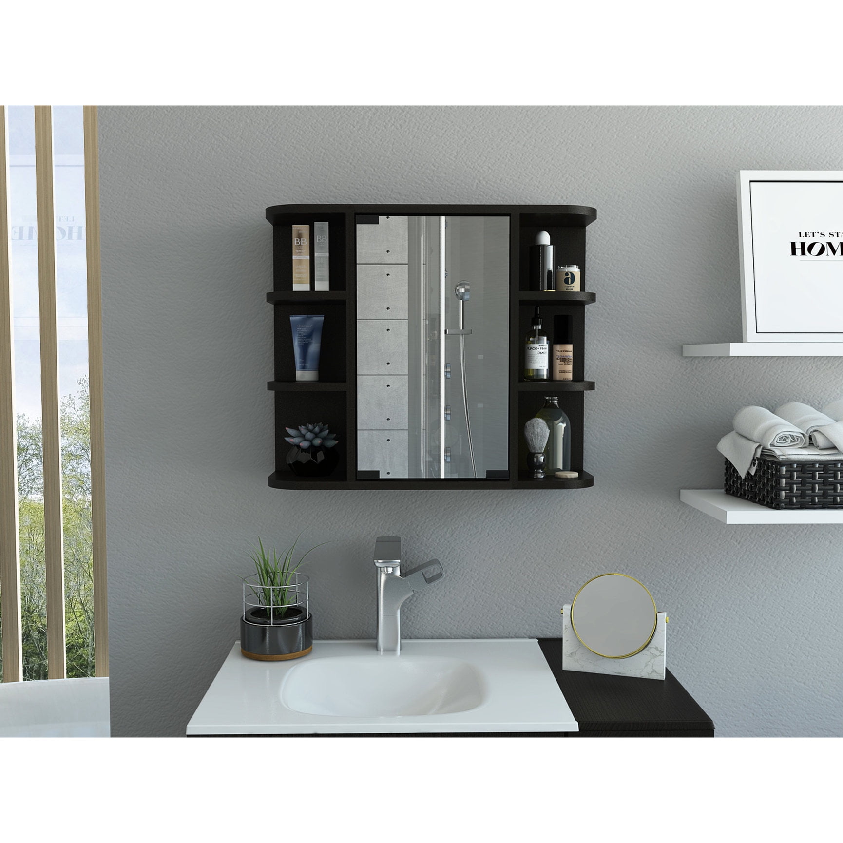 Medicine Cabinet / Mirror Panel Door, Particle Board Material, Black ...
