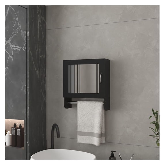 Medicine Cabinet Ulysses - Black Bathroom Storage - Mirrored Door, Wall ...