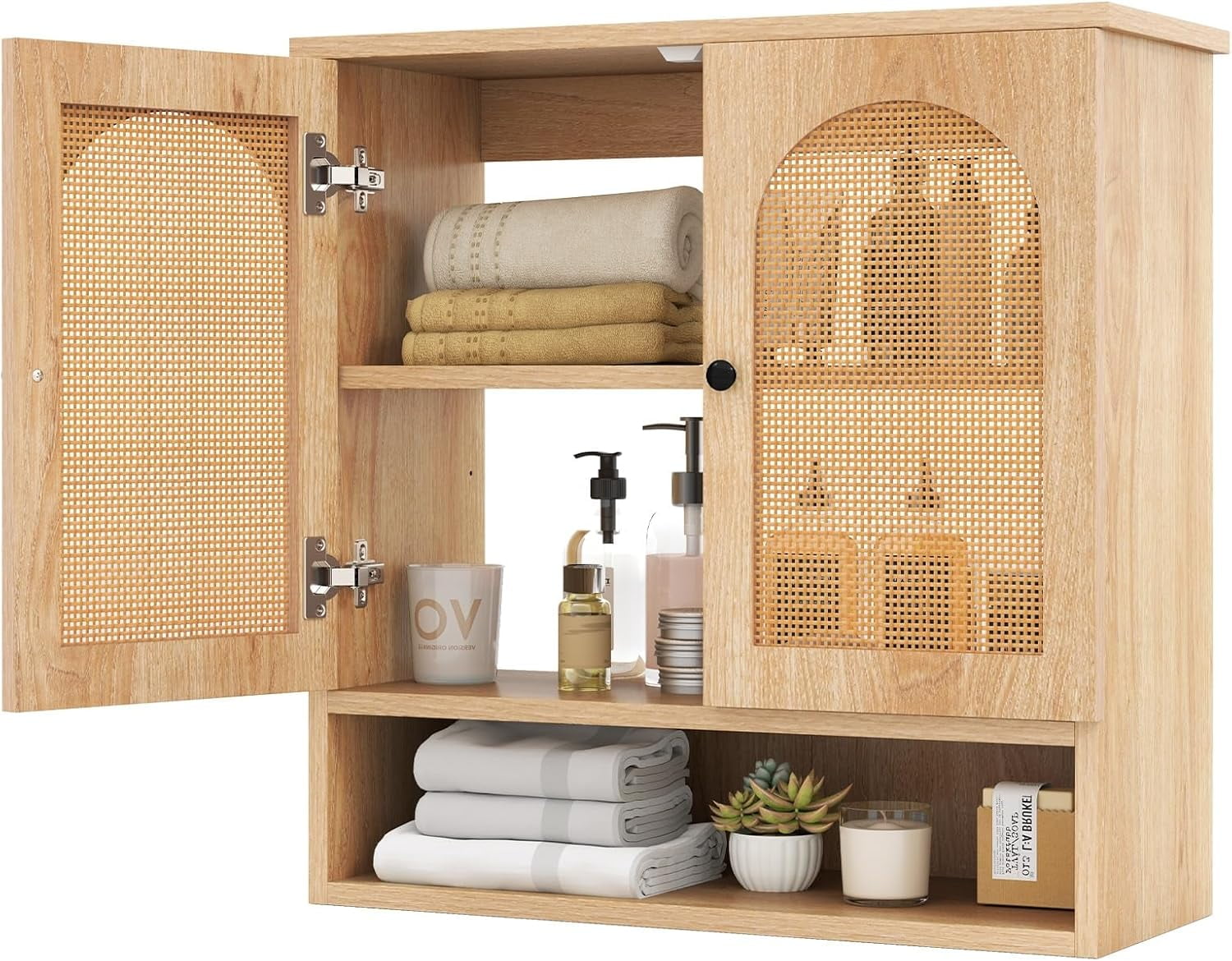 Medicine Cabinet, Wall Mounted Rattan Bathroom Storage Over Toilet with ...